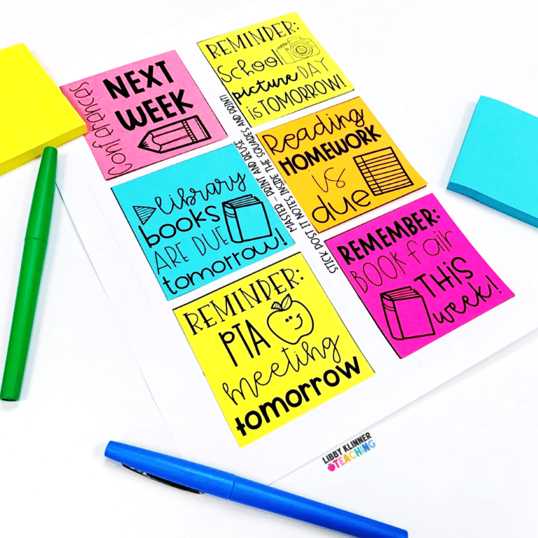 Printable Sticky Note Designs - Parent/Student Reminders - Libby ...