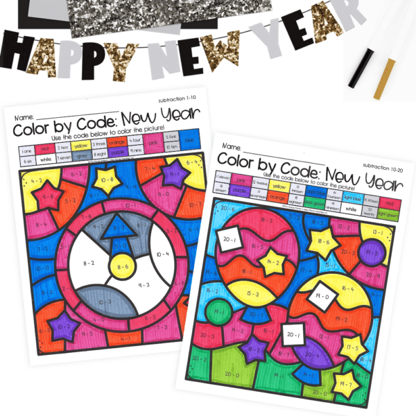 Color by Code: New Year Color by Number Activity for Addition ...