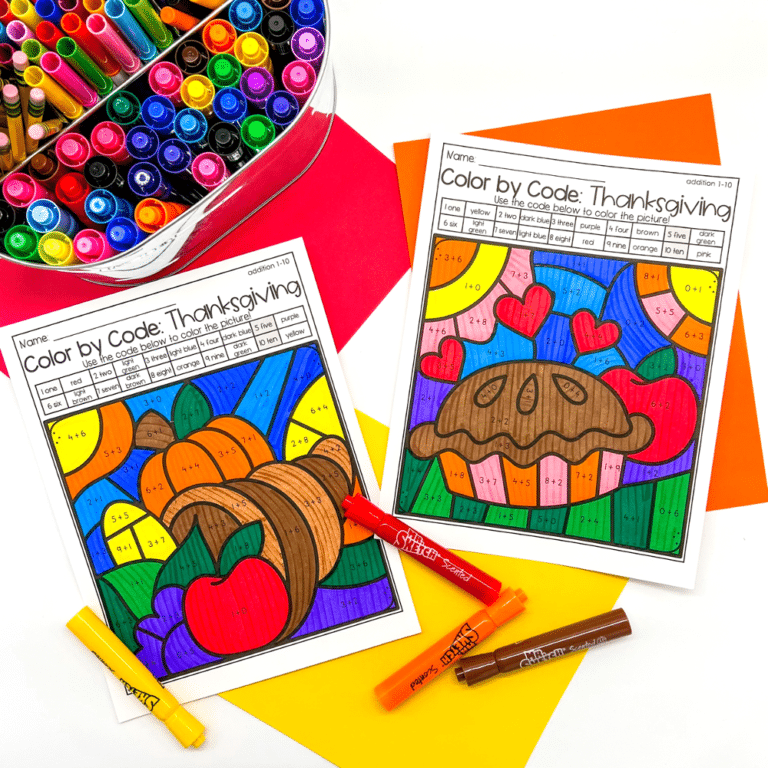 Color by Code: Thanksgiving Color by Number Activity for Addition ...